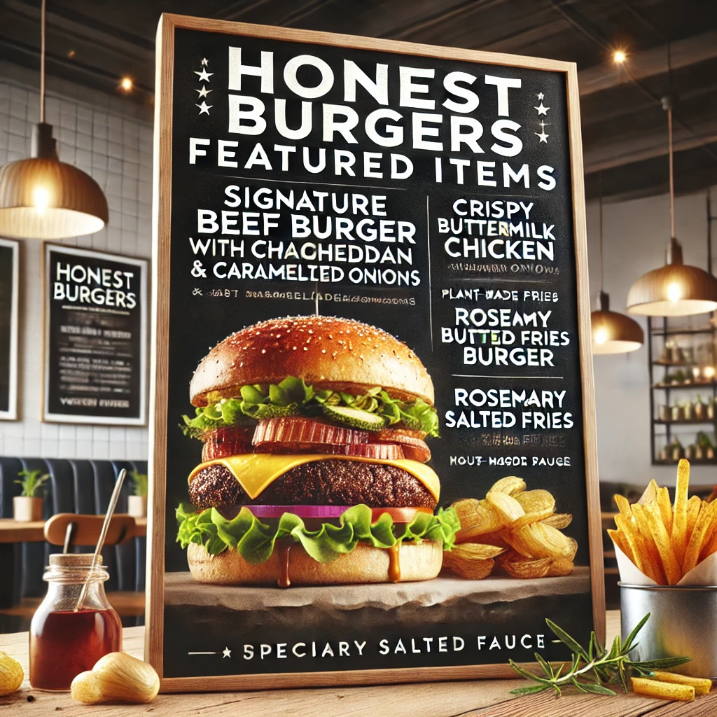Honest Burgers July Updated 2025 Menu Prices - Menu Spot UK